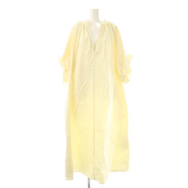 【中古】エトレトウキョウ 24SS ボリュームスリーブスキッパーロングワンピース 七分袖 F ライトイエロー /DO