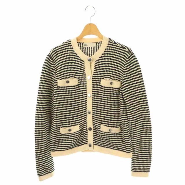 【中古】トリーバーチ TORY BURCH 24年 ボーダーカーディガン S アイボリー ブラック 10011022 /DO ■OS