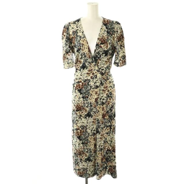 【中古】ルージュ Rouge GABIN 花柄 半袖 ラップドレス ワンピース ミモレ ロング 38 白 ホワイト グレー