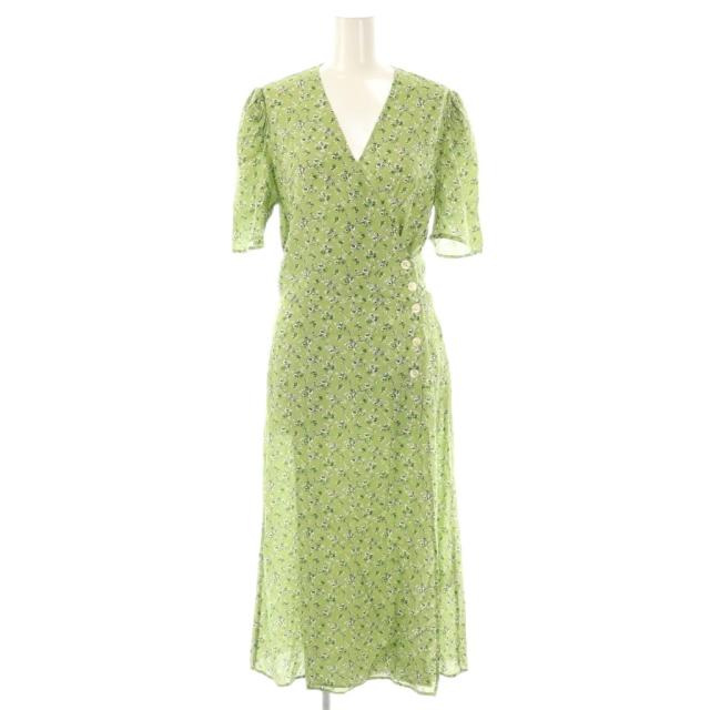 【中古】ルージュ Rouge GABIN 花柄 半袖 ラップドレス ワンピース 38 スモークグリーン アイボリー /ES ■OS