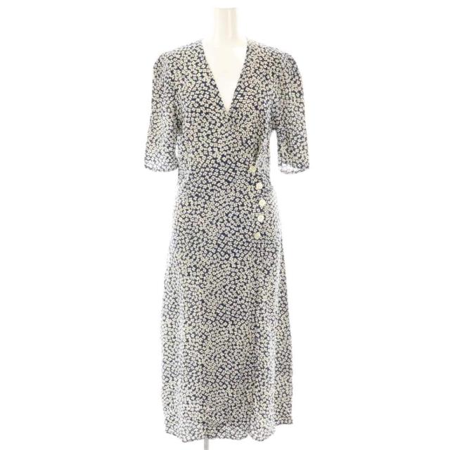 【中古】ルージュ Rouge GABIN 花柄 半袖 ラップドレス ワンピース 38 ネイビー ホワイト ピンク /ES ■OS