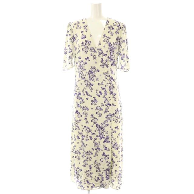【中古】ルージュ Rouge GABIN 花柄 半袖 ラップドレス ワンピース 38 オフホワイト パープル カーキ /ES ■OS