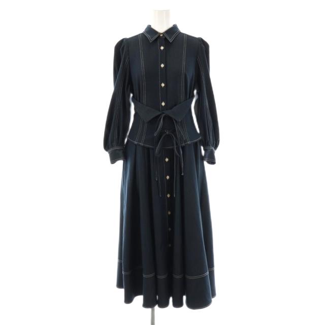 【中古】ハーリップトゥ Loulou Corset Long Dress ドレス ワンピース 長袖 ロング S ネイビー /DO ■OS