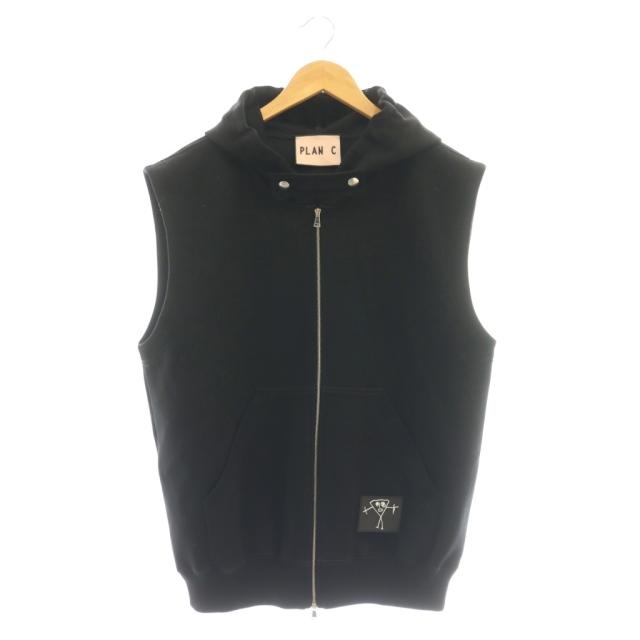 【中古】プランシー PLAN C ビアンカパッチ スウェットロングジレ ベスト フード S 黒 ブラック /AB ■OS