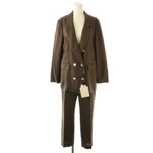 【中古】グレースクラス スーツ セットアップ リネンタッチダブルジャケット×リネンタッチテーパードパンツ 36