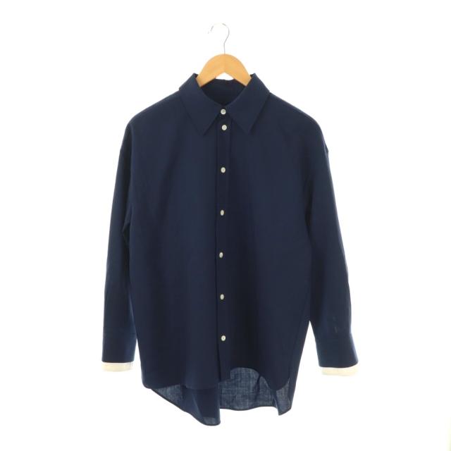 【中古】マルニ MARNI 25SS レイヤードスリーブシャツ ステッチ 40 ネイビー ホワイト CAMA0613UD /CX ■OS メンズ