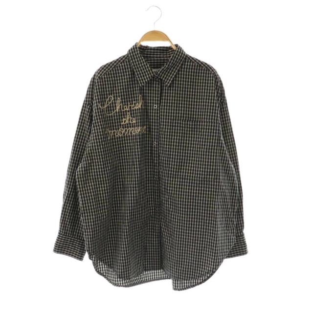 【中古】スピック&スパン 25AW 刺繍オーバーシャツ ブラウス ブラック 黒 ホワイト 白 チェック柄 スナップボタン