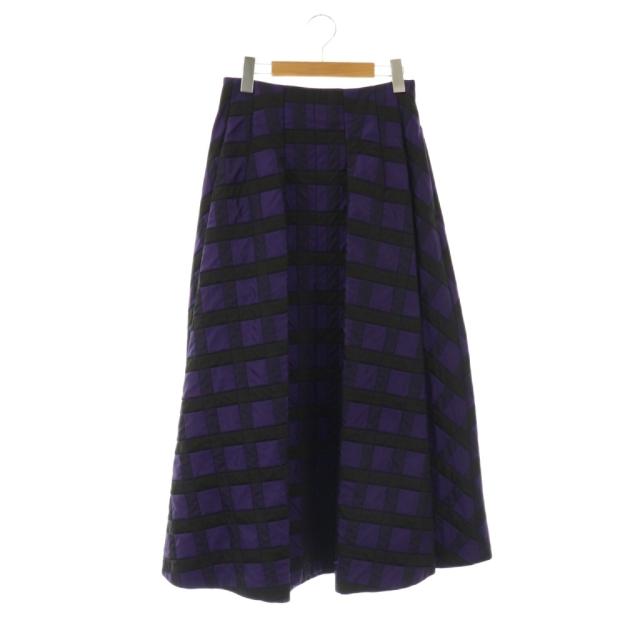 【中古】ル フィル LE PHIL 24AW チェックジャガードスカート フレア ロング 1 パープル ブラック レディース