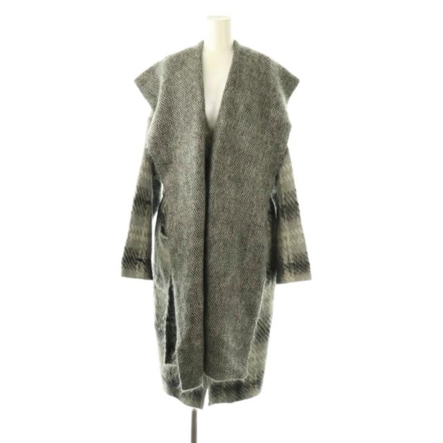 【中古】ルシェルブルー LE CIEL BLEU 23AW Check Knit Coat ニットコート ノーカラーコート モヘヤ混 36 グレー