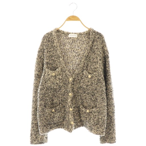 【中古】ラブティックボンボン 24AW ショウセンツイードVネックカーディガン F ベージュ ブラック /ES ■OS