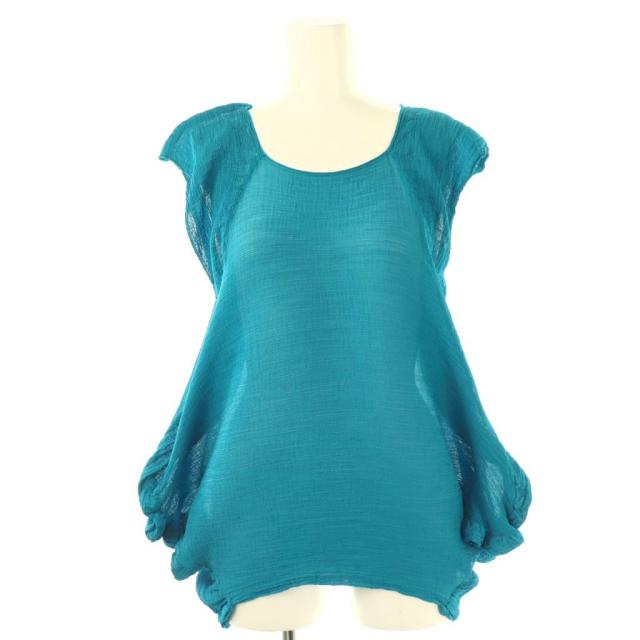 【中古】ミーイッセイミヤケ プリーツ カットソー ノースリーブ ピーコックブルー /ES ■OS レディース