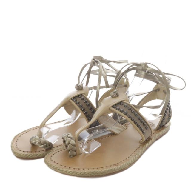 【中古】クリスチャンルブタン Christian louboutin トングサンダル フラット レースアップ スタッズ 38 グレー
