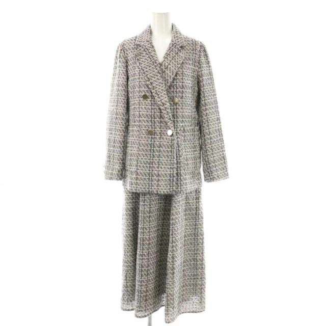 【中古】マーキュリーデュオ 25SS オリジナルツイードジャンスカベアワンピース ジャケット ロング S グレー 白