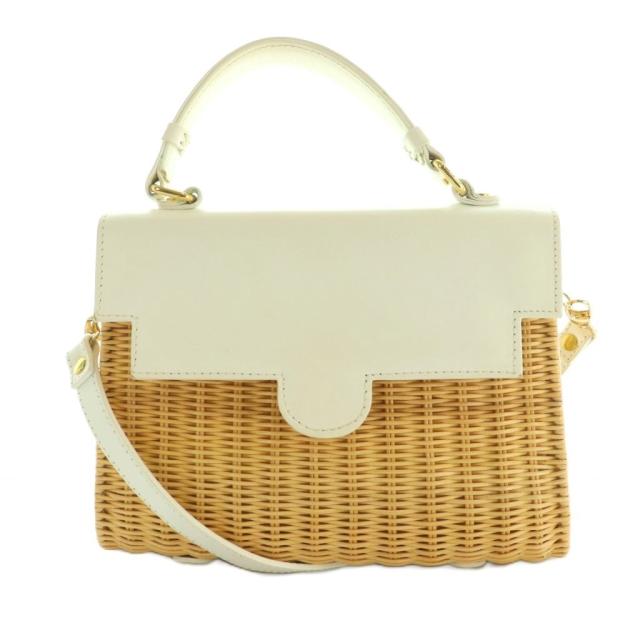 【中古】トマソカンドリア レザーフラップバスケット かごバッグ 2WAY ハンド ショルダー 白 ホワイト ベージュ