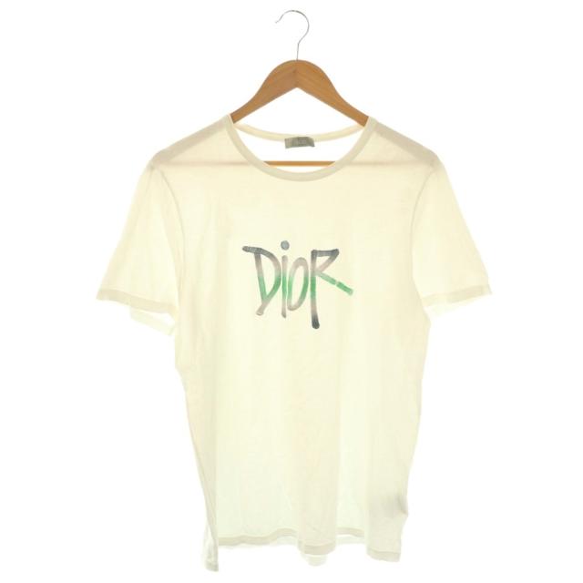 【中古】ディオール Dior × SHAWN STUSSY ロゴ刺繍 半袖 Tシャツ カットソー コットン L 白 /NR ■OS メンズ