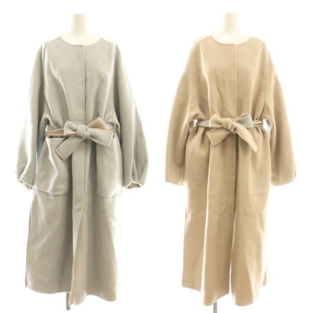 【中古】未使用品 アドーア ADORE 2TONEリバーコート ノーカラーコート リバーシブル 38 グレー ベージュ