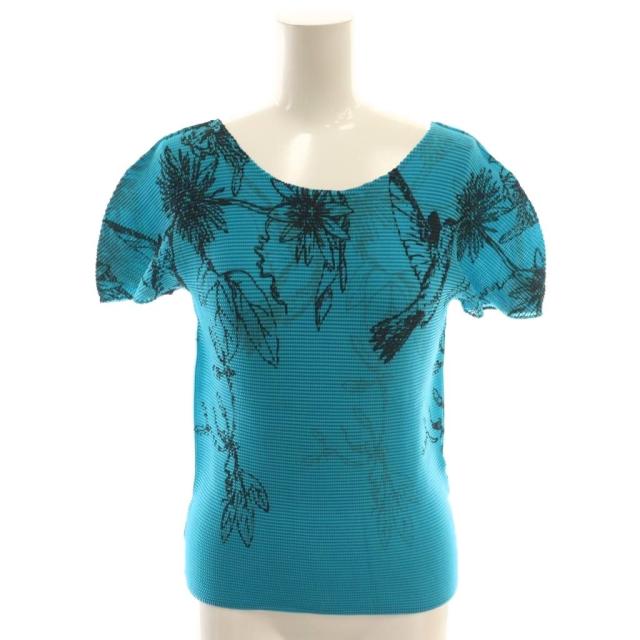 【中古】ミーイッセイミヤケ me ISSEY MIYAKE プリーツ 総柄 カットソー 半袖 青 ブルー /AT ■OS レディース