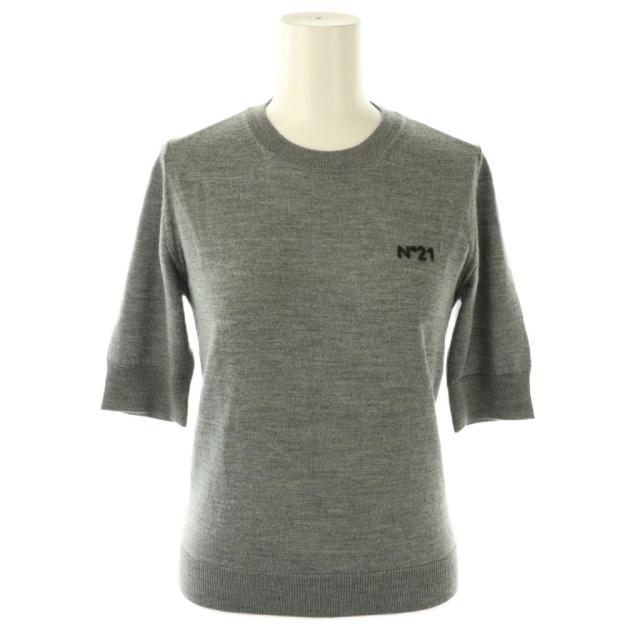 【中古】ヌメロヴェントゥーノ N°21 24年 ビーズロゴ ウール ハーフスリーブ ニット セーター 五分袖 38 グレー