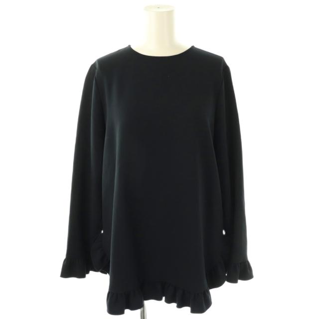 【中古】エムプルミエ ブラック M-Premier BLACK 25AW ダブルクロスラウンドヘムフリルブラウス 長袖 36 黒