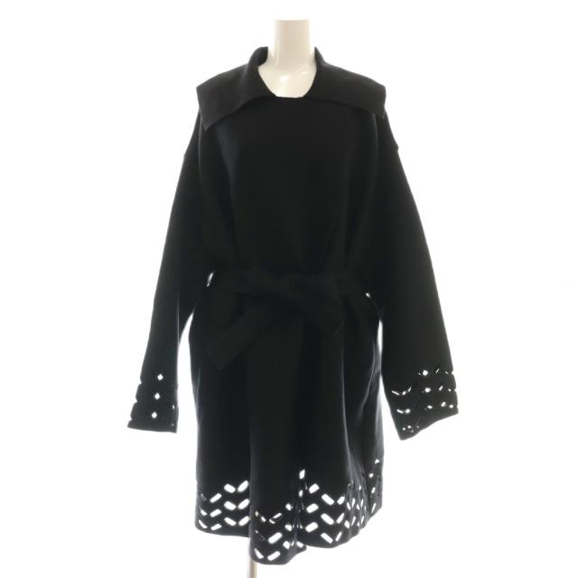 【中古】アライア ALAIA MANTEAU LONG カットデザイン ニットコート 36 ブラック /DF ■OS レディース