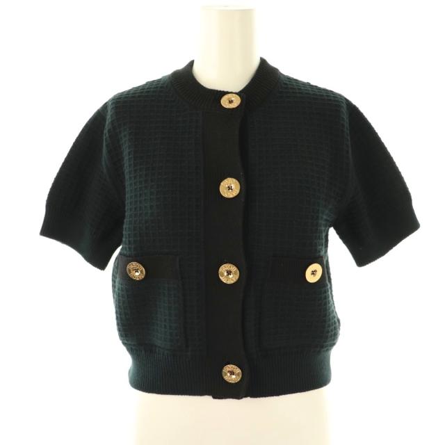 【中古】パトゥ PATOU 25SS コットン ワッフル ニット クロップド カーディガン 半袖 S 黒 /NR ■OS レディース