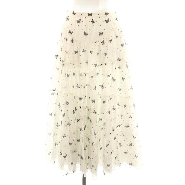 【中古】クリスチャンディオール Christian Dior バタフライドット コットン ロングスカート フレア 34 白 黒