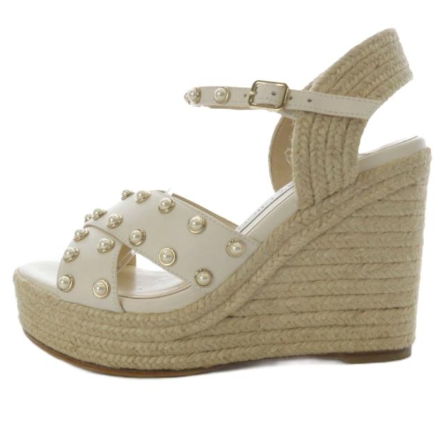 【中古】ジミーチュウ JIMMY CHOO DELLENA 100 NPQ サンダル ウエッジソール フェイクパール 35 ホワイト