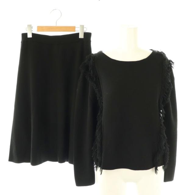 【中古】アナイ ANAYI セットアップ ウール ニット フリンジセーター スカート 38 ブラック /DO ■OS レディース