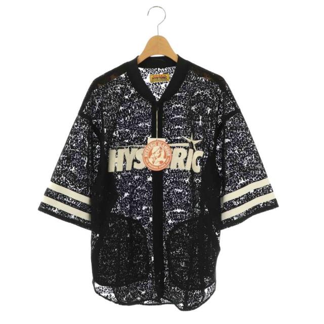 【中古】ヒステリックグラマー HYSTERIC GLAMOUR 24SS FLAME LOGO柄ジャカード ZIP UPシャツ 半袖 F 黒 01241AH08