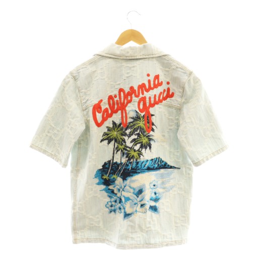 【中古】グッチ GUCCI GG 刺? 半袖 デニムシャツ 38 ライトブルー マルチカラー California gucci 693140 /CX ■OS