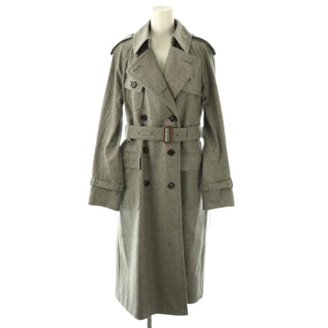 【中古】アクアスキュータム AQUASCUTUM ウール素材トレンチコート ロング ベルト付き M グレー レディース
