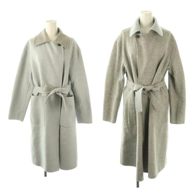 【中古】アクアスキュータム AQUASCUTUM ウールリバーコート リバーシブル ロング M グレー ライトブルー /HK ■OS