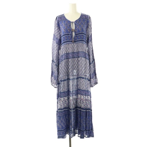 【中古】ブルーボヘム BLUE BOHEME Printed Long Dress ワンピース ロング 総柄 長袖 S/M ブルー /HK ■OS レディース