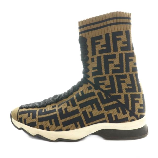 【中古】フェンディ FENDI ロココ Rockoko ソックススニーカー ハイカット 38 茶 ブラウン 黒 ブラック /SS ■OS
