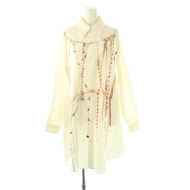 【中古】エムエムシックス メゾンマルジェラ ビーズディテールシャツドレスシャツワンピース ロング 長袖 S