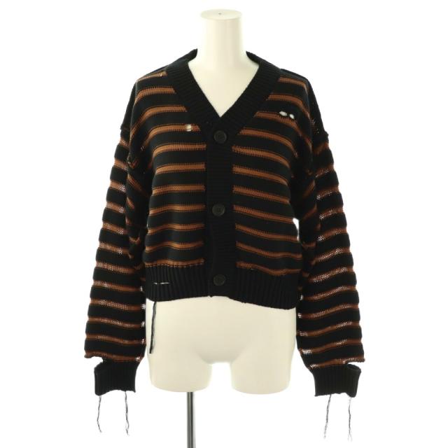 【中古】未使用品 マルタンマルジェラ 6 MM6 S52HP0025 ボーダー柄ニットカーディガン XS ブラック ブラウン /ES