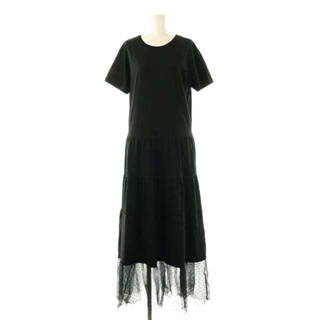 【中古】レッド ヴァレンティノ RED VALENTINO ドットチュールデザインティアード ワンピース ロング 半袖 S ブラック