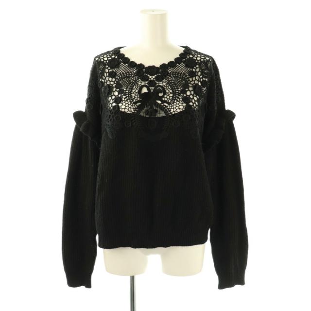 【中古】レッド ヴァレンティノ RED VALENTINO フラワーレース装飾 フリルニット セーター プルオーバー S 黒