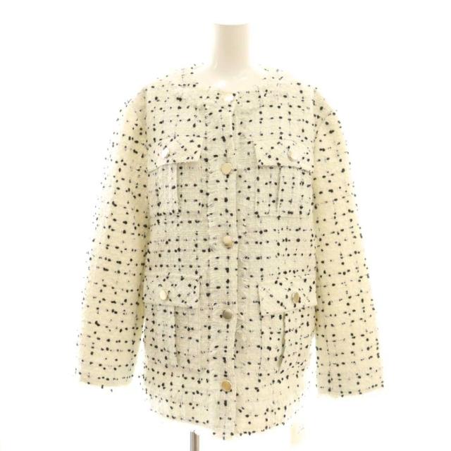 【中古】未使用品 リリーブラウン 25AW ノーカラー ツイード ジャケット ラメ F ホワイト 白 ブラック 黒 /CX ■OS