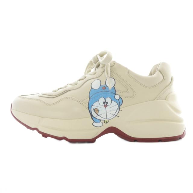 【中古】グッチ GUCCI ドラえもん ライトンレザー スニーカー 35 ベージュ 655037 /SR レディース