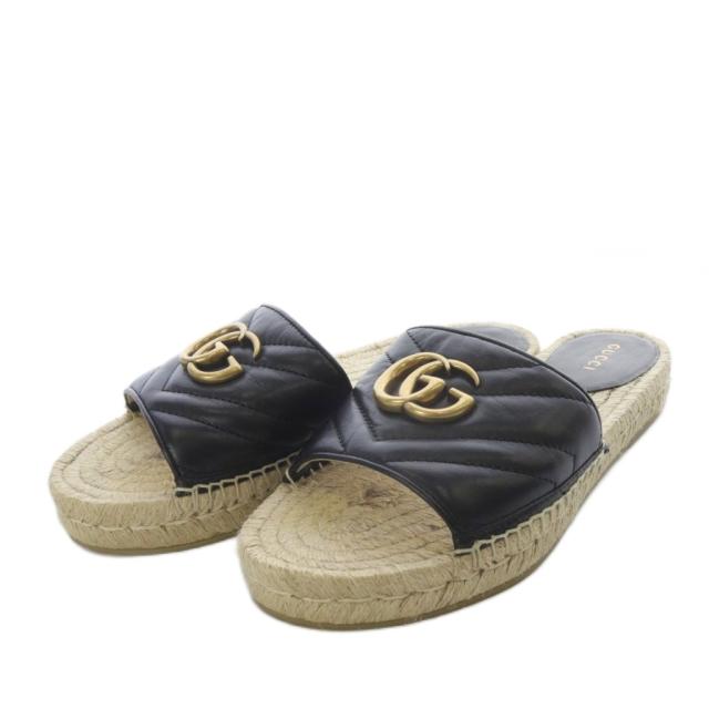 【中古】グッチ GUCCI サンダル フラット GGマーモント エスパドリーユ 35.5 ブラック 573028 /YO17 レディース