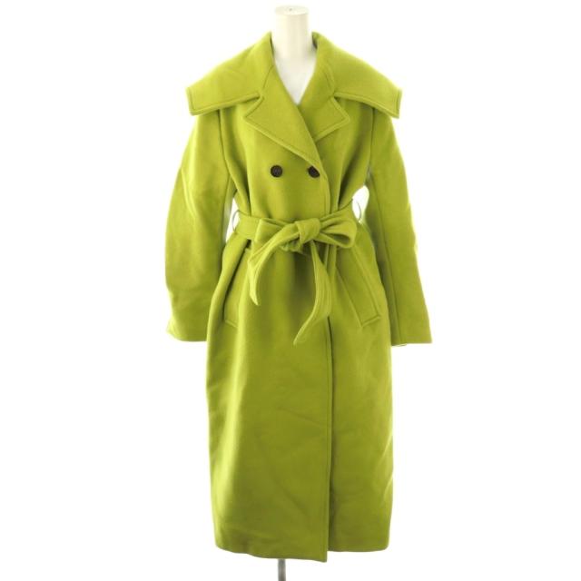 【中古】ノーブル NOBLE ダブルビーバービッグカラーコート アウター ウール 38 黄緑 /NR ■OS レディース