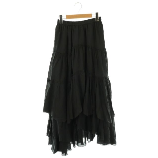 【中古】カーサフライン CASA FLINE コットンティアードスカート ロング フレア F チャコールグレー