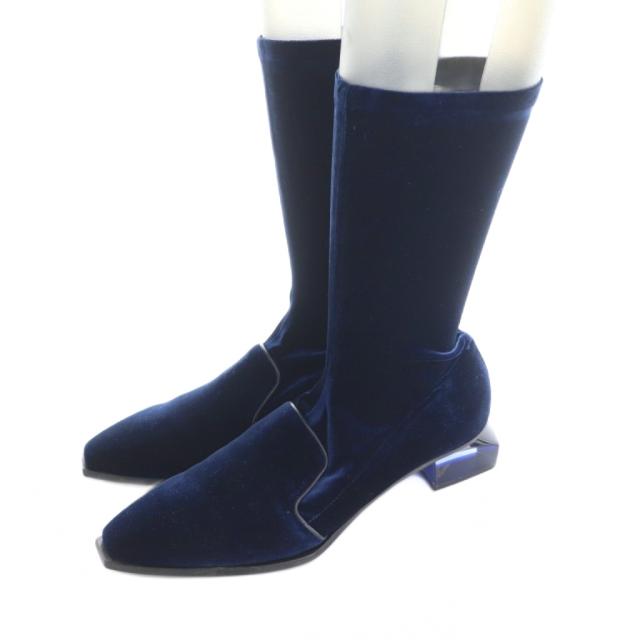 【中古】ジョルジオアルマーニ ショートブーツ ミドルブーツ クリアヒール ベルベット 39 24.5-25.0cm 青 ブルー