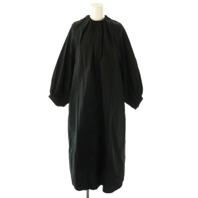 【中古】メゾンマルジェラ MM6 24SS コットン ポプリンギャザーネックワンピース ロング 長袖 38 ブラック