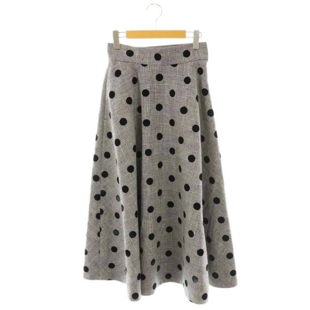 【中古】シートーキョー SHE Tokyo グレンチェックフロッキードットスカート ロング フレア 千鳥格子 リネン 36 黒 白