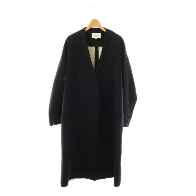 【中古】エンフォルド ENFOLD ソフトリバー ノーカラーコート アウター 38 ネイビー /CX ■OS レディース