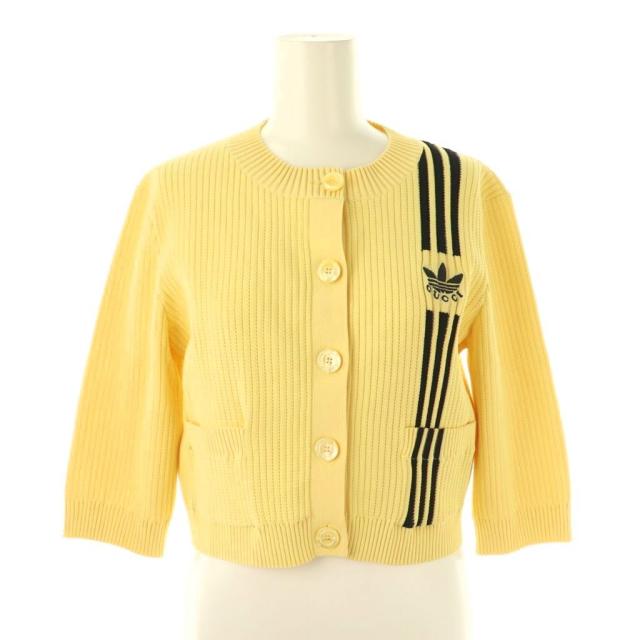 【中古】グッチ GUCCI × アディダス オリジナルス adidas originals ショート丈 カーディガン ニット S イエロー