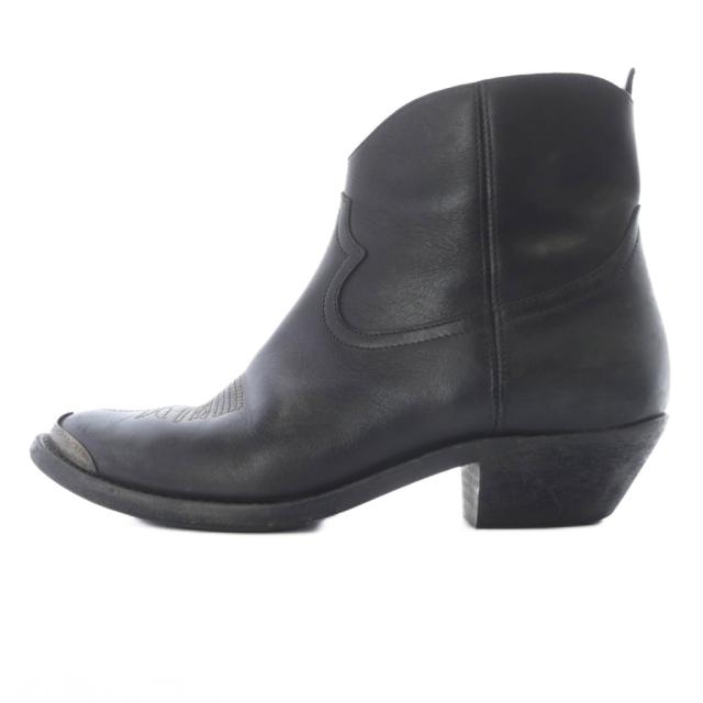 【中古】ゴールデングース GOLDEN  ウエスタンショートブーツ レザー 37 黒 ブラック /SR レディース