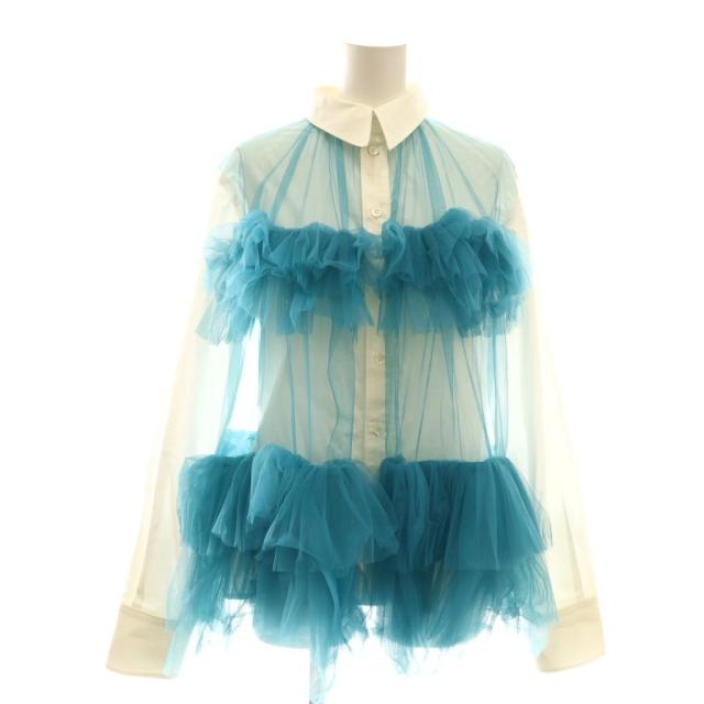 【中古】ヴィヴィアーノ 23AW TULLE LONG SLEEVE SHIRT シャツ ブラウス チュール 前開き M ホワイト ブルー /CX